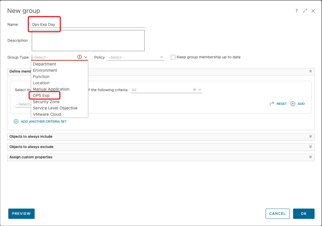Create a Custom Group | VMwareAria.github.io